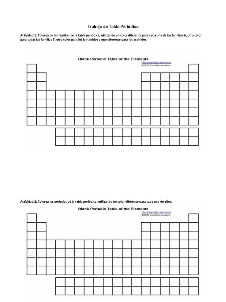 Tabla Periódica para Colorear y Rellenar | PDF