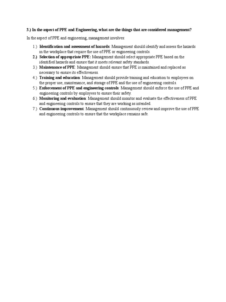 3.) in The Aspect of PPE and Engineering, What Are The Things That Are ...
