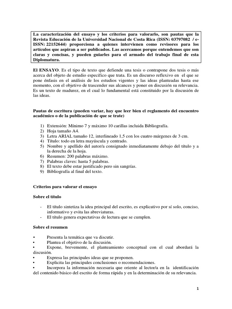 Pautas para Escribir un Ensayo Académico | PDF | Ensayos