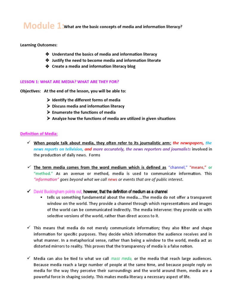 Mil Module 1 Lesson 1 To Lesson 4 | PDF | Mass Media | New Media