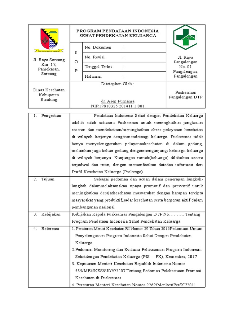 Sop Pendataan Pispk Puskesmas Pangalengan DTP | PDF