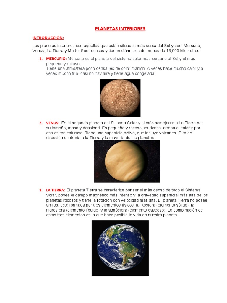 Planetas Interiores del Sistema Solar | PDF