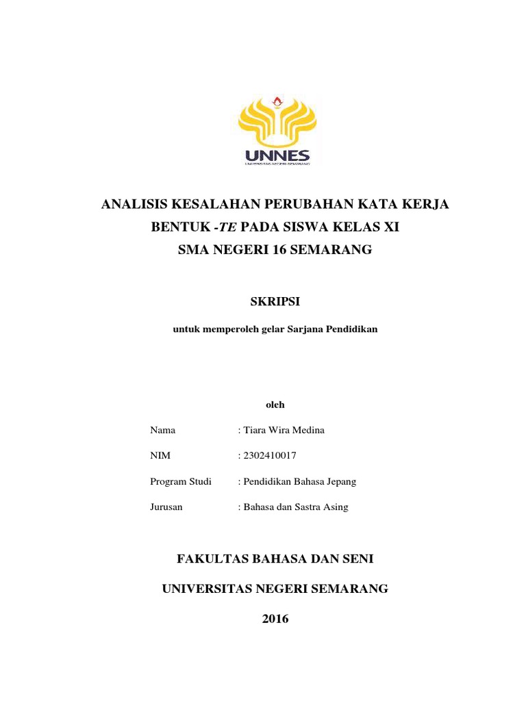 Analisis Kesalahan Perubahan Kata Kerja Bentuk - Te Pada Siswa Kelas Xi Sma Negeri 16 Semarang ...