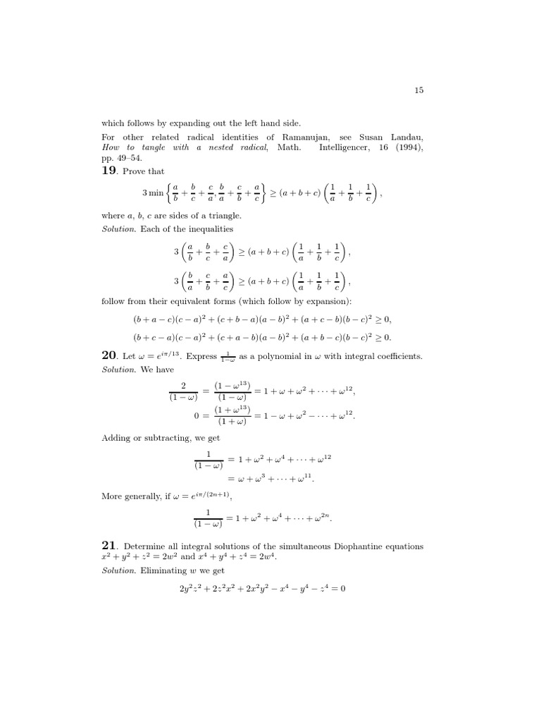 Murray Klamkin Problems 1nbsped 091955816x Compress | PDF