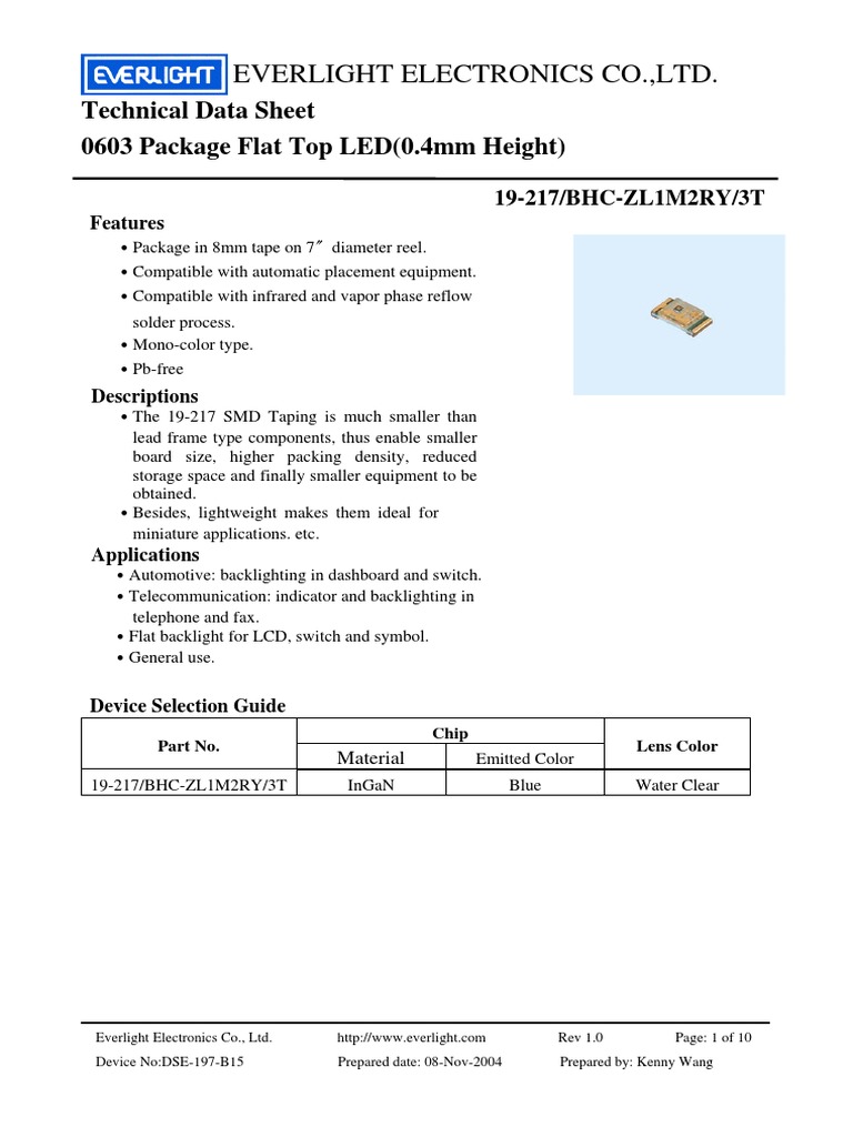 0603 Blue LED Technical Sheet | PDF | Soldering | Light Emitting Diode