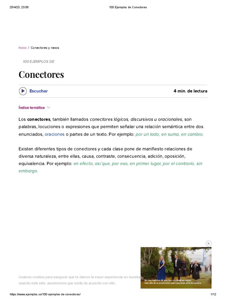 100 Ejemplos de Conectores | PDF | Cookie HTTP | Lingüística