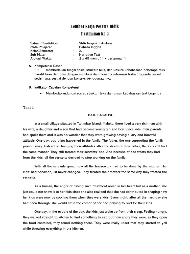 LKPD Narrative Pertemuan Ke 2 | PDF