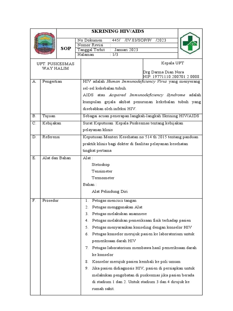 Sop Skrining Hiv Aids | PDF