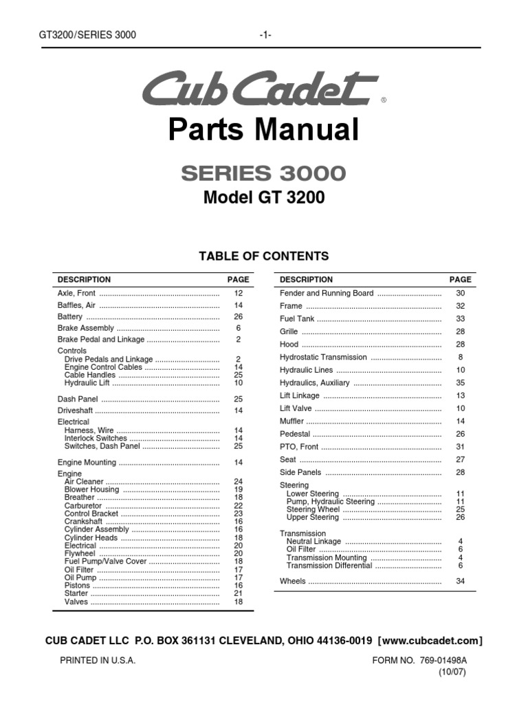 GT3200 Series 3000 Parts Manual | PDF