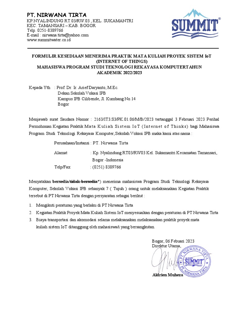 Surat Penerimaan Mahasiswa IPB | PDF