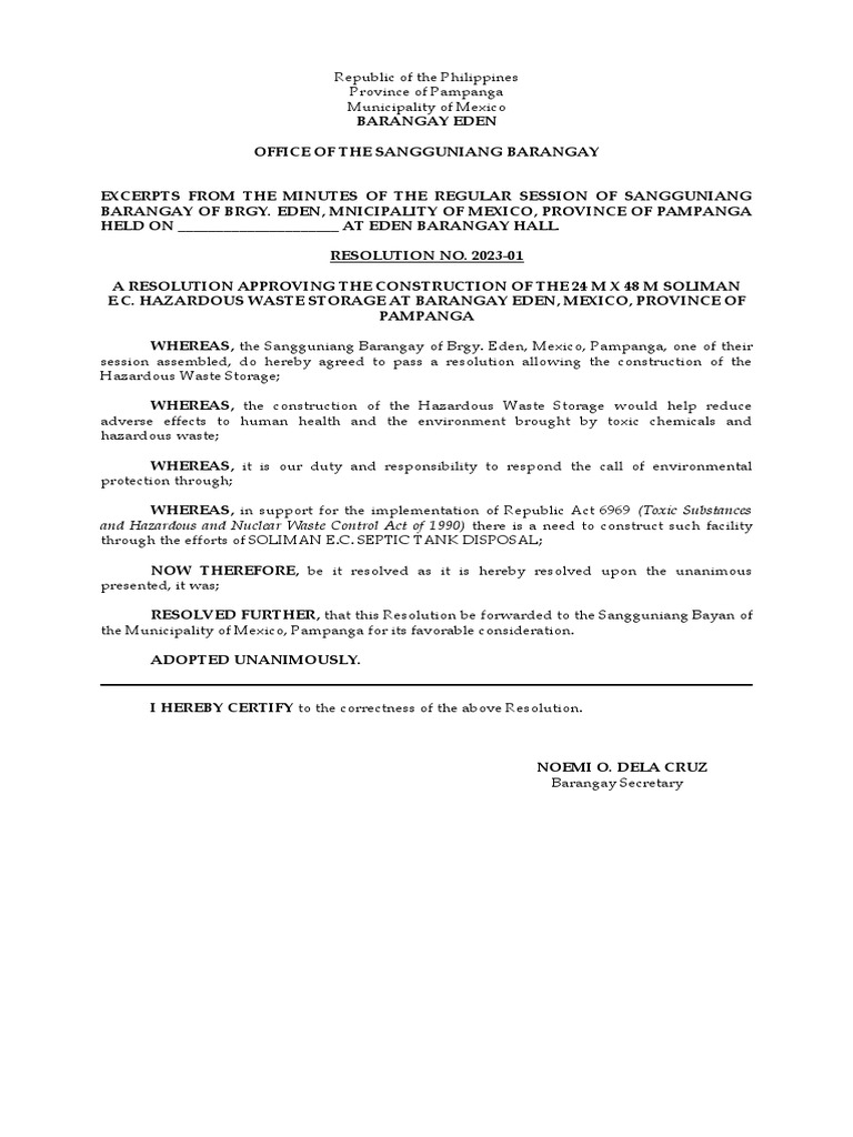 Brgy. Resolution - Construction Storage | PDF