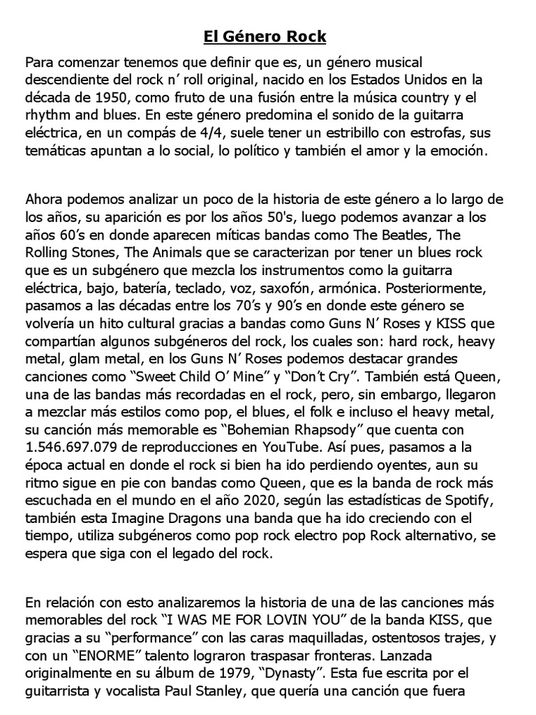 El Genero Rock | PDF | La música rock | Música heavy metal