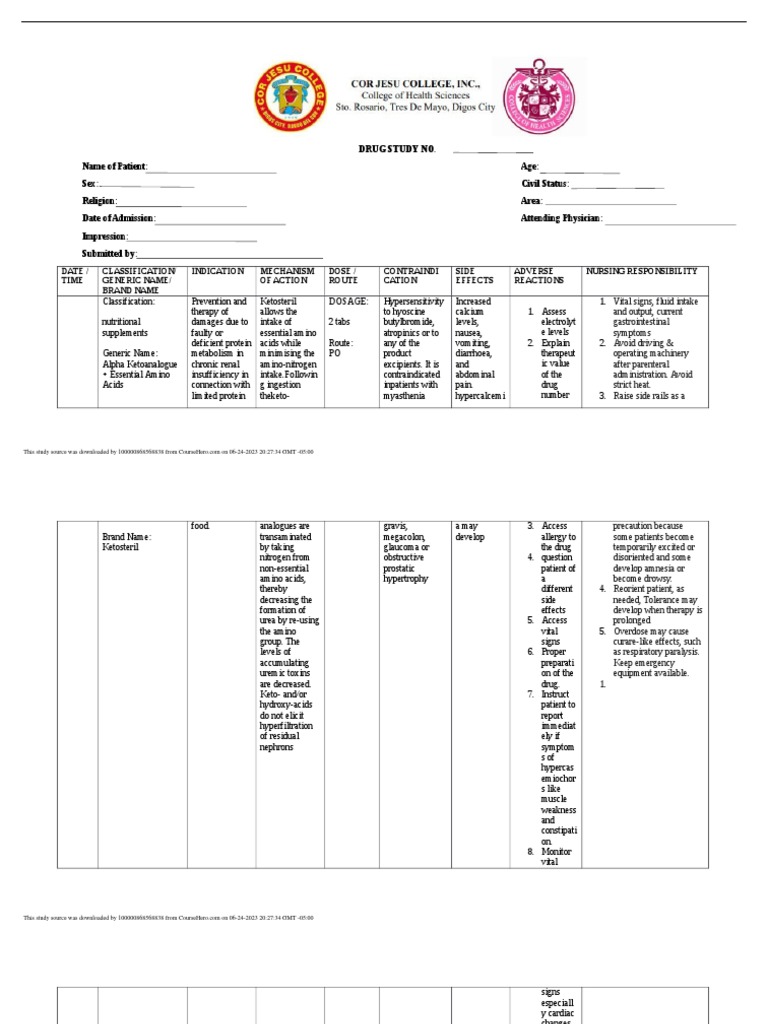 drug_study_Ketoanalogue.docx | PDF | Dose (Biochemistry) | Chemistry