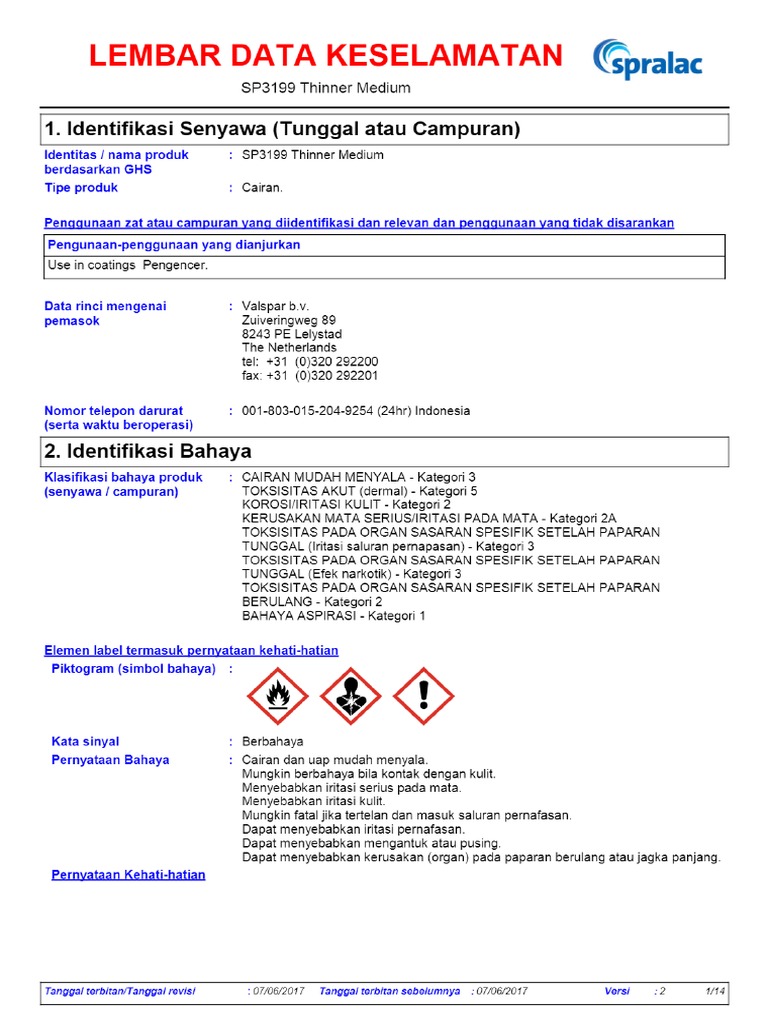 LEMBAR DATA KESELAMATAN Thinner | PDF