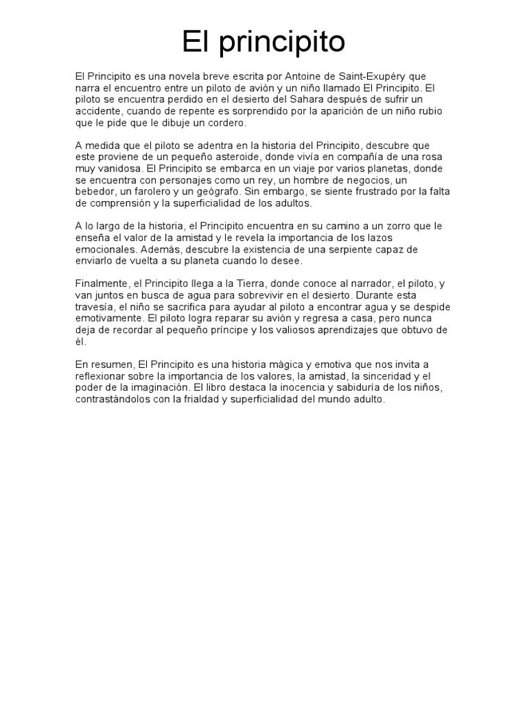 Resumen y análisis de El Principito | PDF | Libros para adolescentes ...