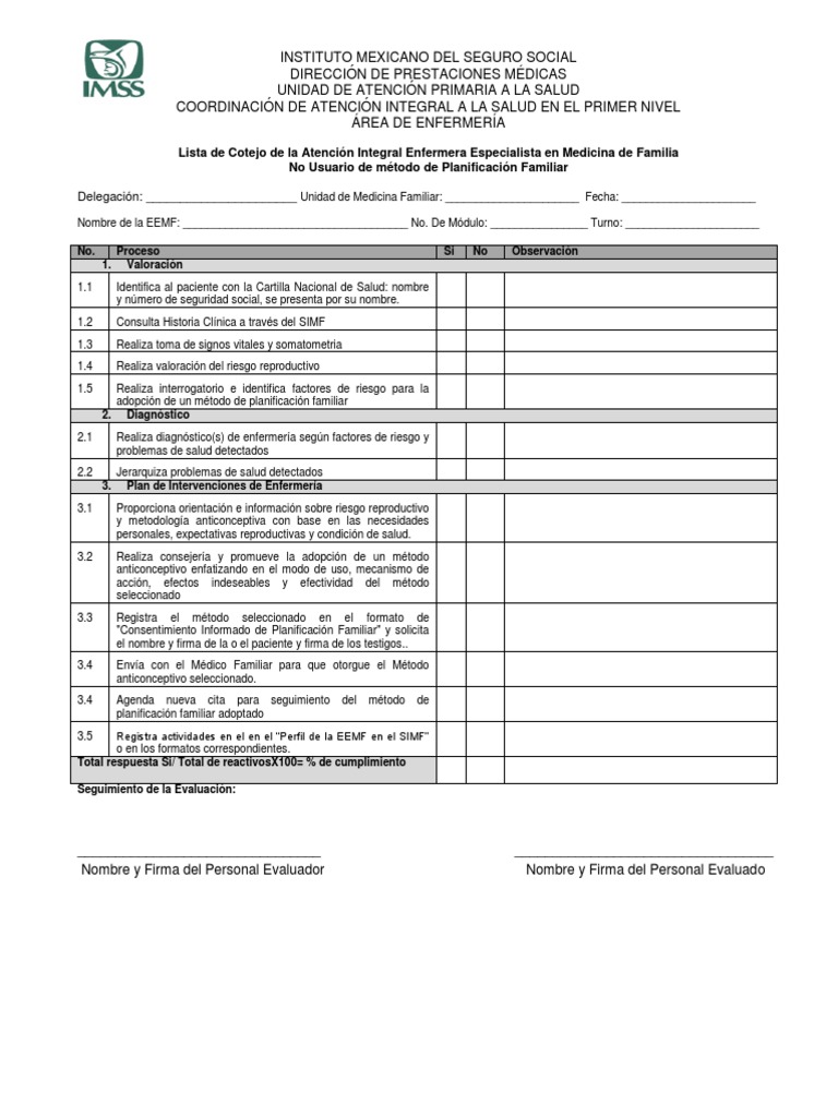 Evaluación de Atención Integral en MPF | PDF | Planificación familiar ...