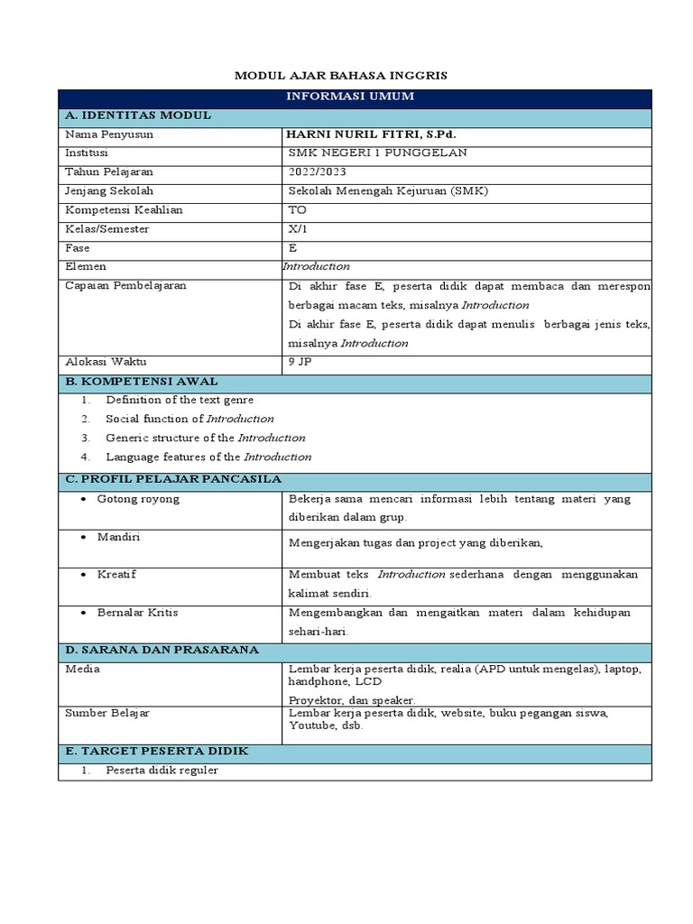Modul Ajar Introduction | PDF