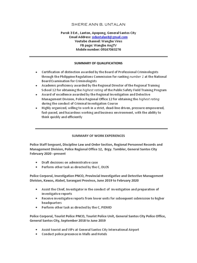 Curriculum Vitae | PDF | Police | Forensic Science