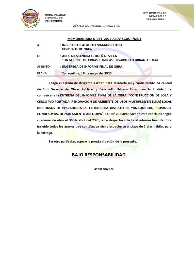 Memo 047 13-06-23 Reporte Implementacion de Acciones | PDF