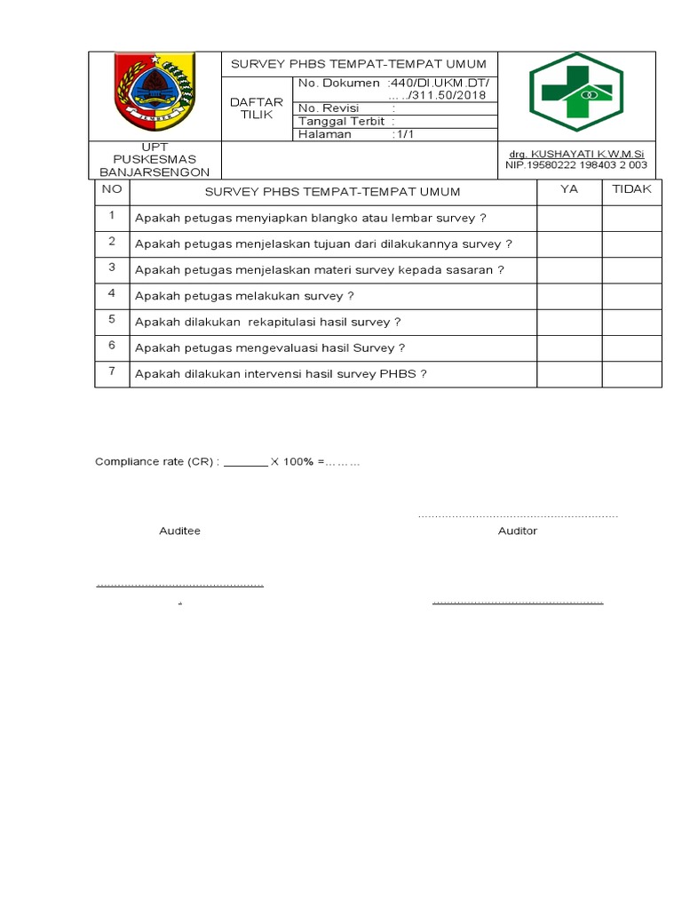 Daftar Tilik Survey PHBS Ttu | PDF
