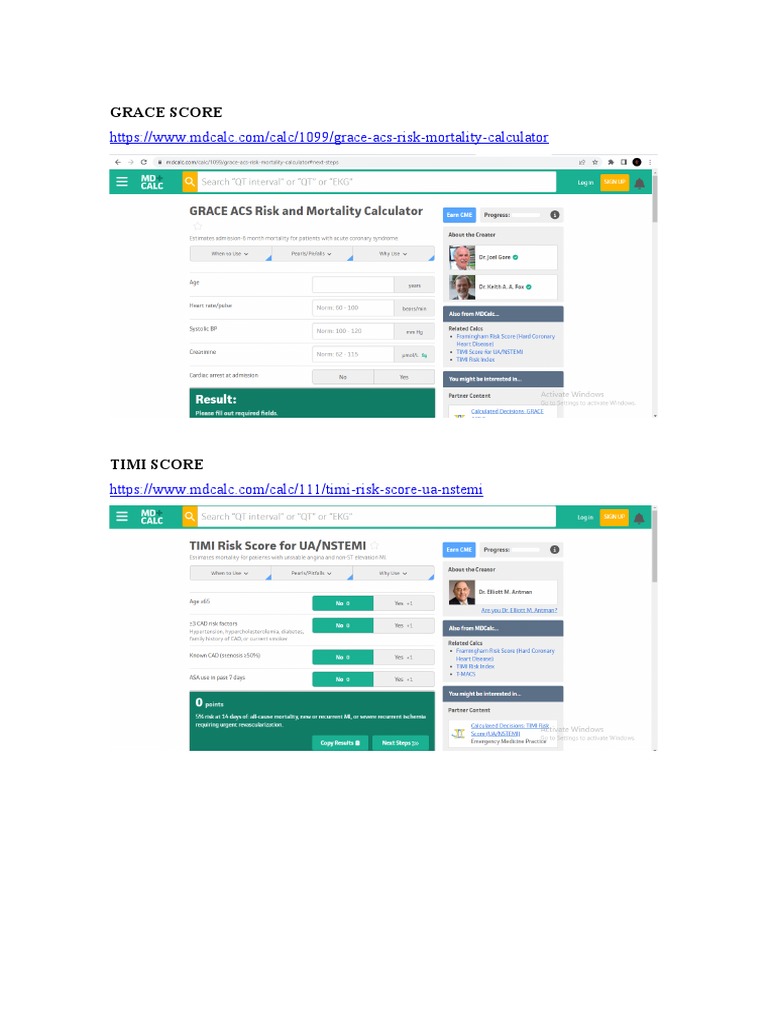GRACE, TIMI & CRUSADE Score | PDF