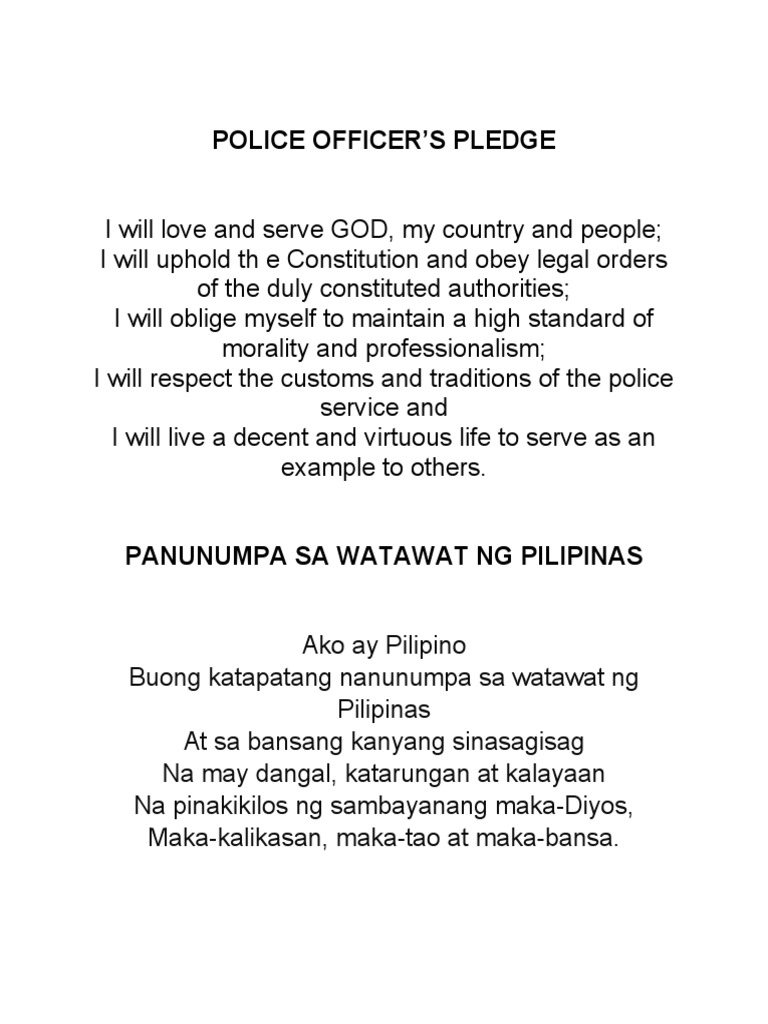 Police Officer's Pledge and Oath | PDF