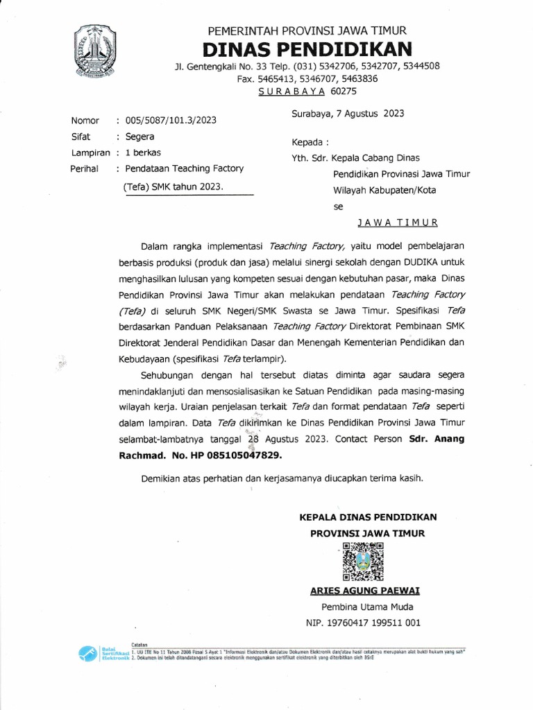 PENDATAAN TEFA SMK TH 2023 KIRIM | PDF