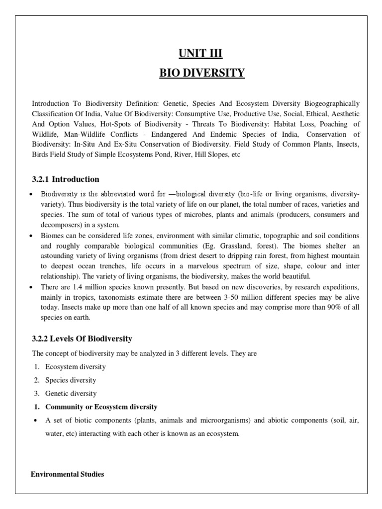 Unit 3 | PDF | Biodiversity | Conservation Biology