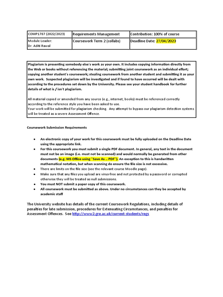 COMP 1787 CW Term 2 2223 Requirement Management 2 | PDF | Agile ...