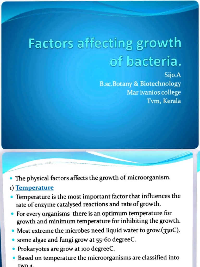 Factor Affecting Growth of Bacteria | PDF | Microorganism | Ph