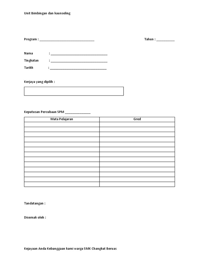 Kehadiran Program Audit Diri SPM 2022 | PDF