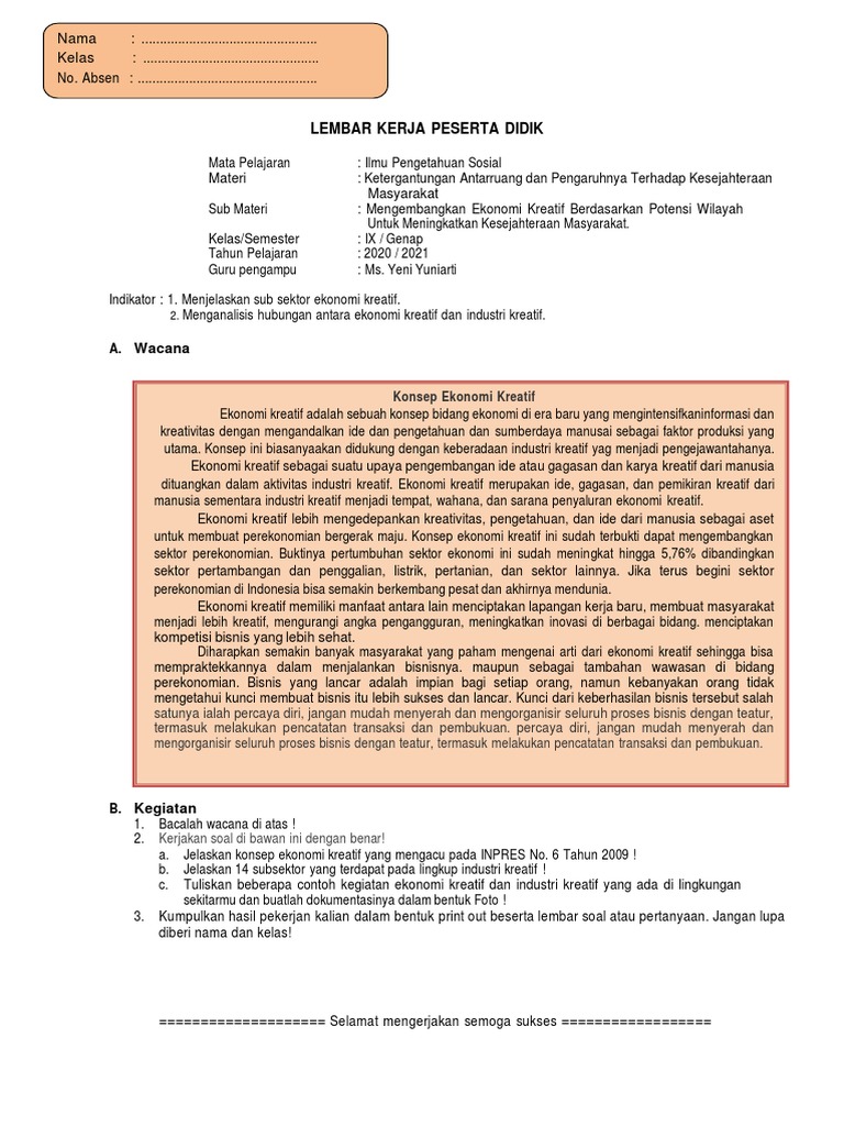 Lkpd Ekonomi Kreatif Ips Kelas 10 Pdf