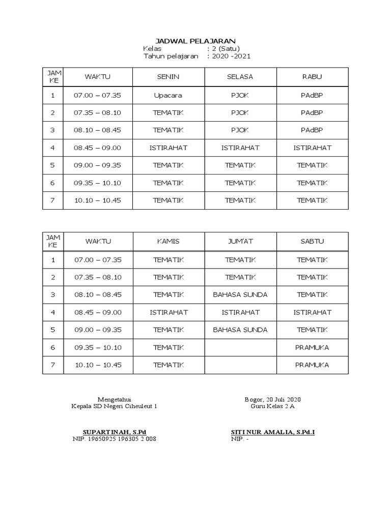 Jadwal Pelajaran Kelas 1 A B Pdf