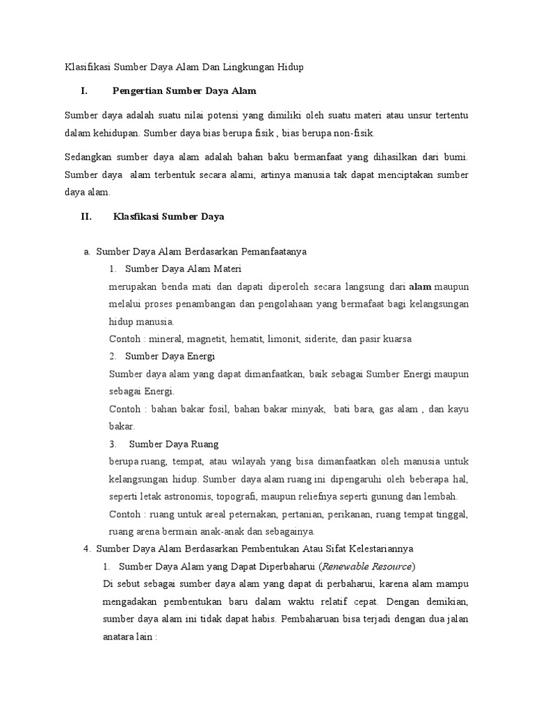 Klasifikasi Sumber Daya Alam Dan Lingkungan Hidup | PDF