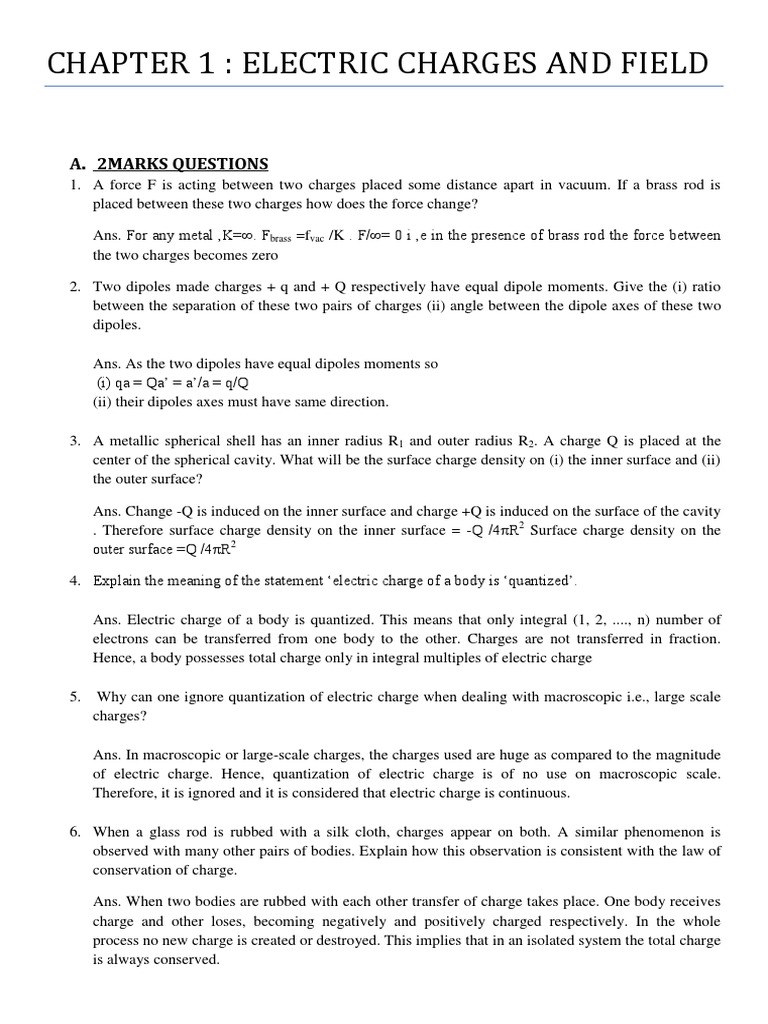 1 - Electric Charge & Field | PDF | Electric Charge | Electric Field