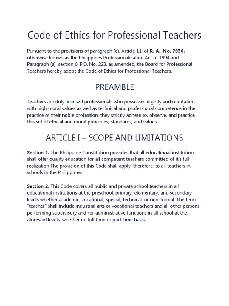 Code of Ethics For Professional Teachers | PDF | Constructivism (Philosophy Of Education ...