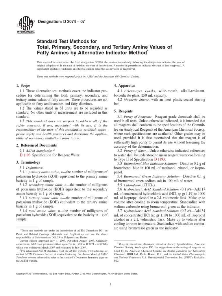 Astm D2074-2007 | PDF | Hydrochloric Acid | Acid