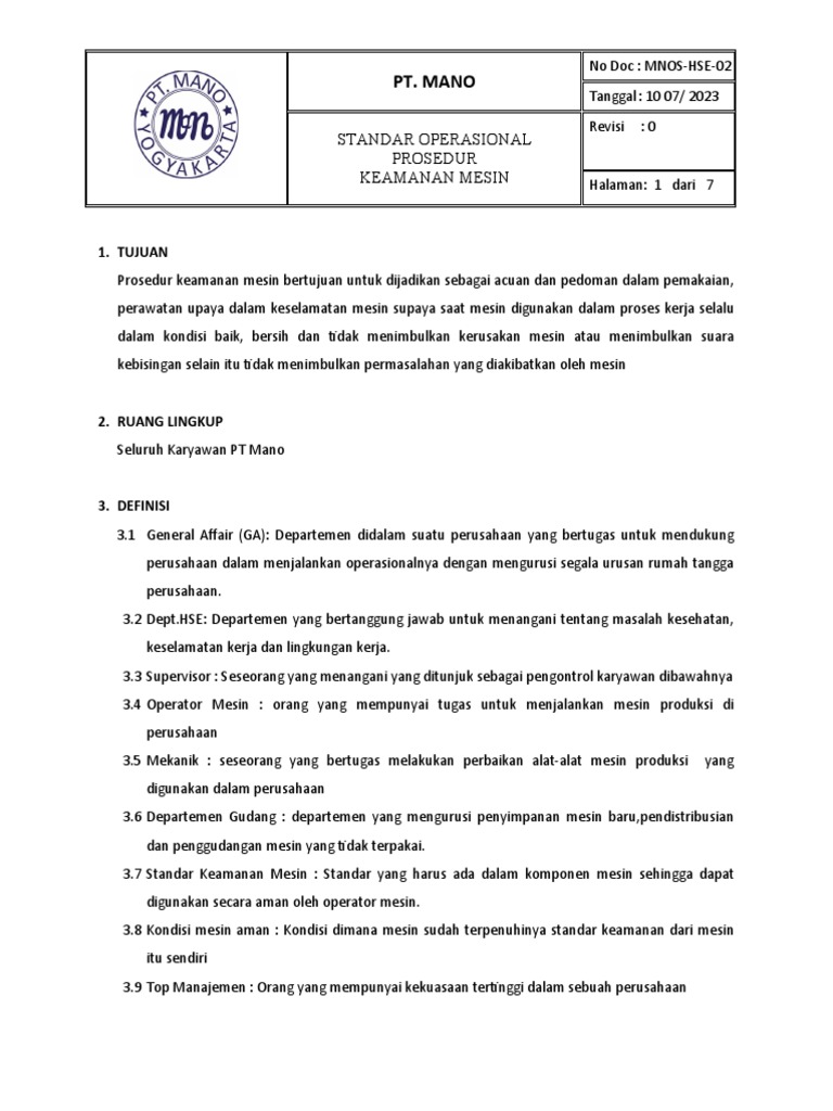 MNO-HSE-02-SOP Keamanan Mesin Jahit | PDF