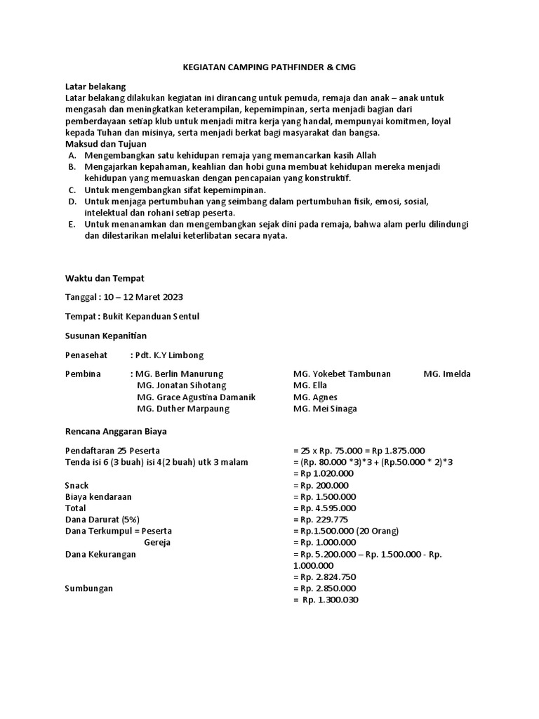 Proposal KEGIATAN Camping Paathfinder Dan CMG Taruna | PDF