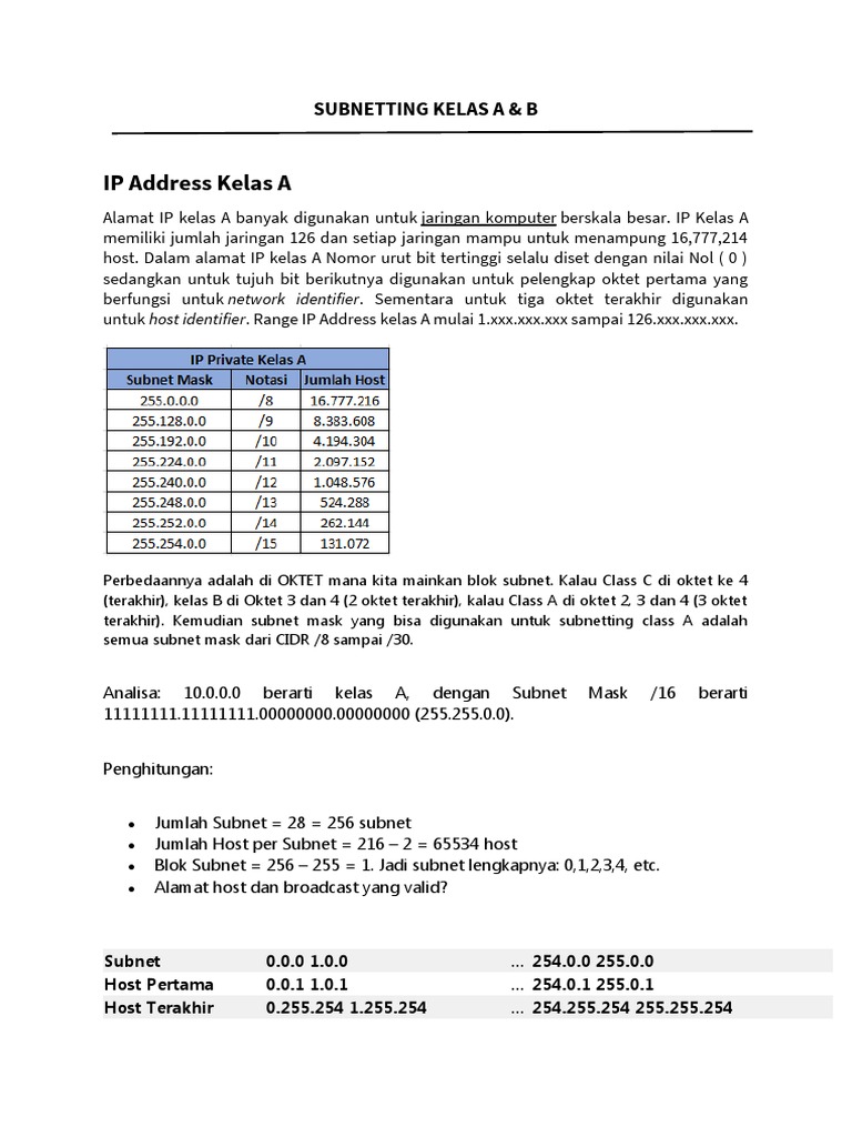 Subnetting Class A&b (Chelsea) | PDF | Metode & Bahan Ajar | Komputer