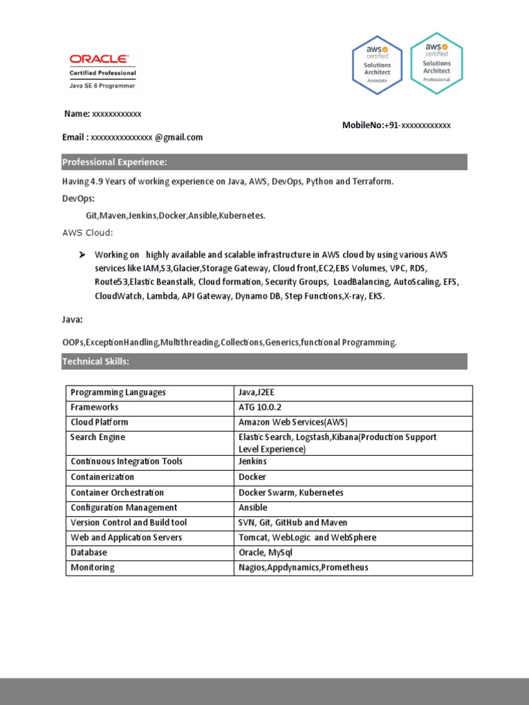 DevOps Resume | Download Free PDF | Cloud Computing | Amazon Web Services