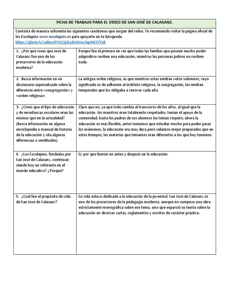 Ficha de Trabajo Video Calasanz | PDF