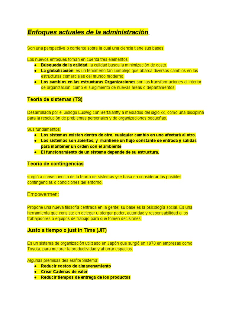 Enfoques actuales de la administración | PDF | Planificación | Business