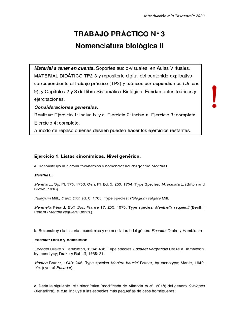 TP3 Ejercicios 2023 | PDF | Género | Taxonomía (biología)