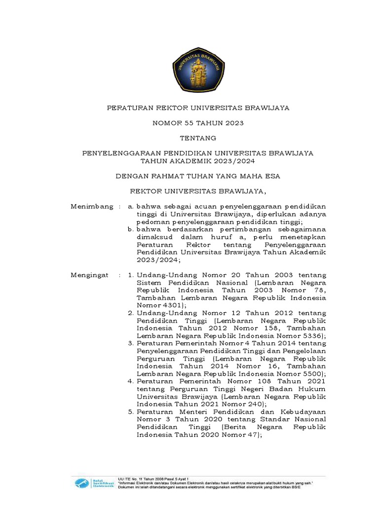 Penyelenggaraan Pendidikan Universitas Brawijaya Tahun Akademik 20232024 | PDF | Karier ...