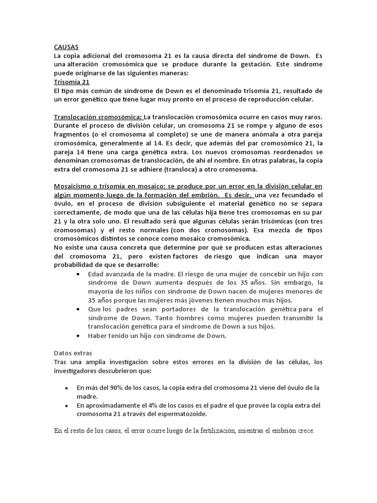 Sindrome de Down - Causas | PDF Sindrome de Down - Causas | PDF