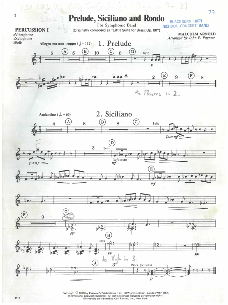 Prelude, Siciliano & Rondo Percussion 1 | PDF