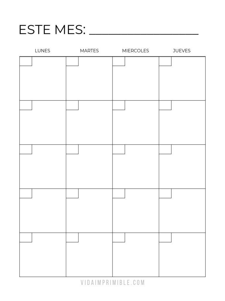 Calendario Imprimible Minimalista Sin Fecha Dos Hojas | PDF