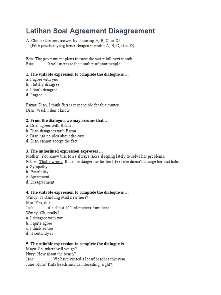 Latihan Soal Agreement dan Disagreement | PDF