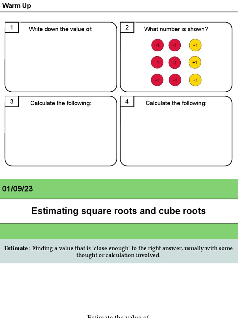 Estimating-Square-Roots-and-Cubes | PDF | Square Root | Area